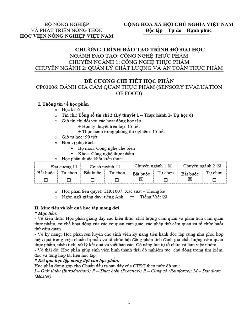 27.CNTP - CP03006 - Đánh Giá Cảm Quan Thực Phẩm | PDF