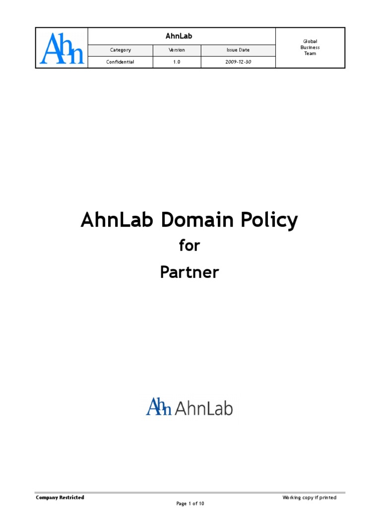 Ahnlab Domain Policy: Partner | PDF | Software Development | Notation