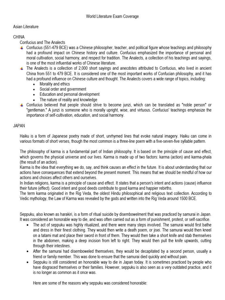 World Literature Exam Overview: Asia | PDF | Rama | Divine Comedy