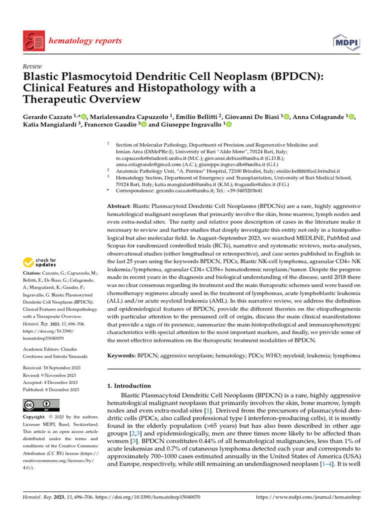Blastic Plasmocytoid Dendritic Cell Neoplasm (BPDCN) - Clinical ...