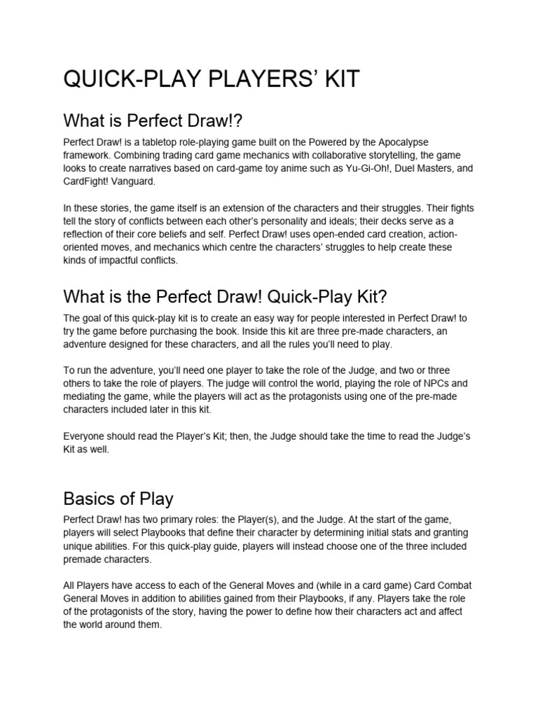 Perfect Draw! Quick-Play Demo Kit - PLAIN TEXT | PDF | Playing Cards ...