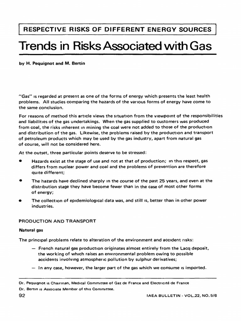 Trends in Risks Associated With Gas: Respective Risks of Different ...