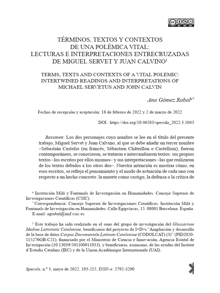 Lecturas cruzadas: Servet, Calvino y Castelio | PDF | John Calvin