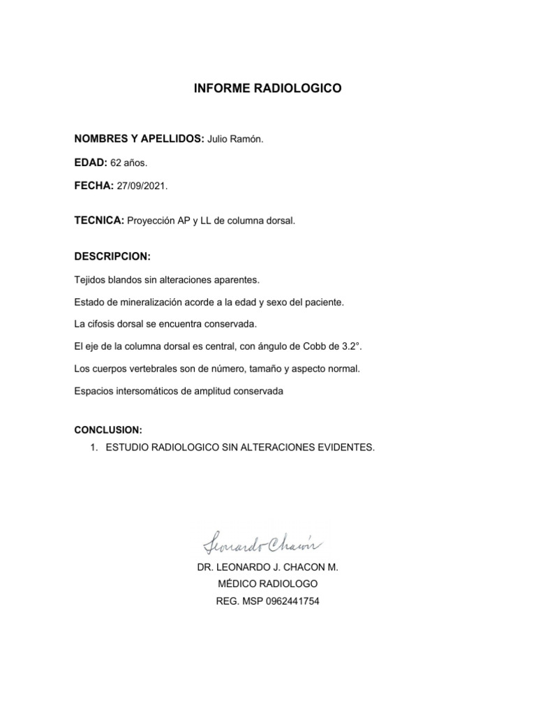 Informe RX AP y LL Columna Julio Ramón | PDF