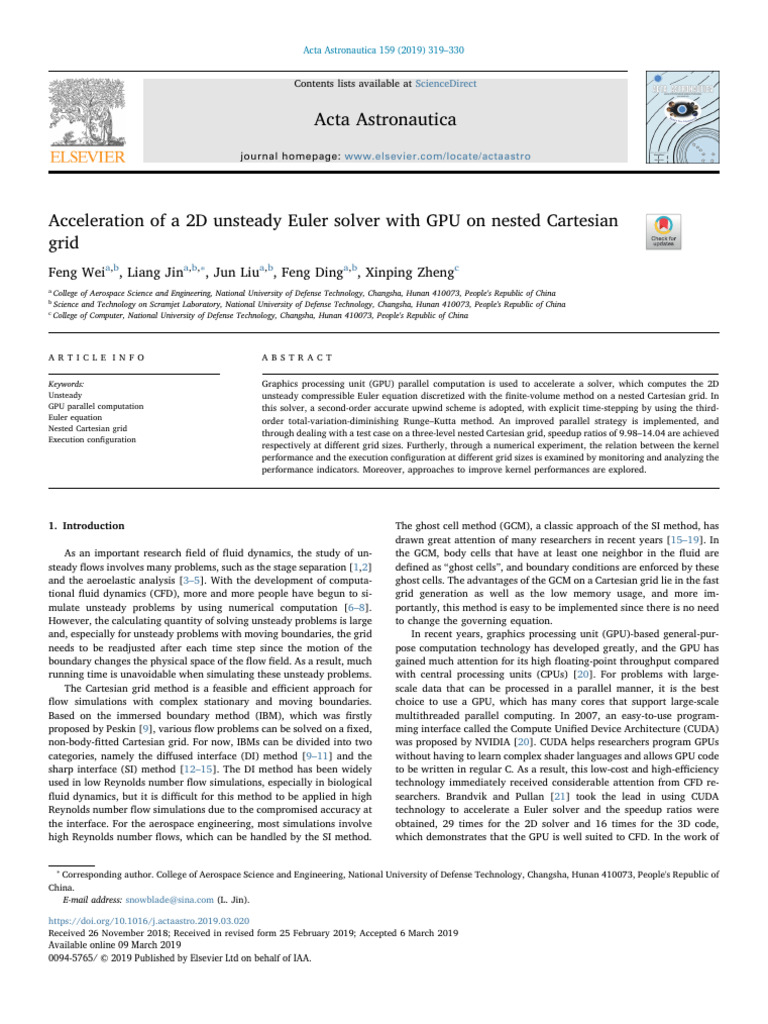 Acceleration Of A 2d Unsteady Euler Solver With Gpu On Nested Cartesian Pdf