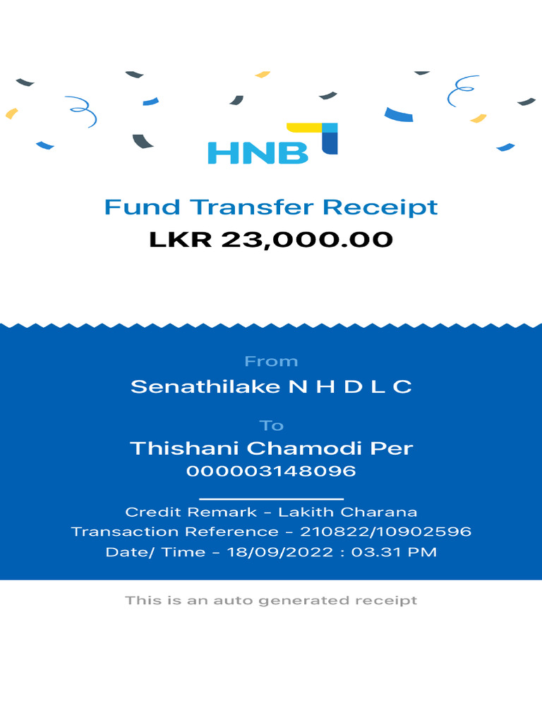 HNB Transfer Receipt 18 09 2022 03 31 PM | PDF