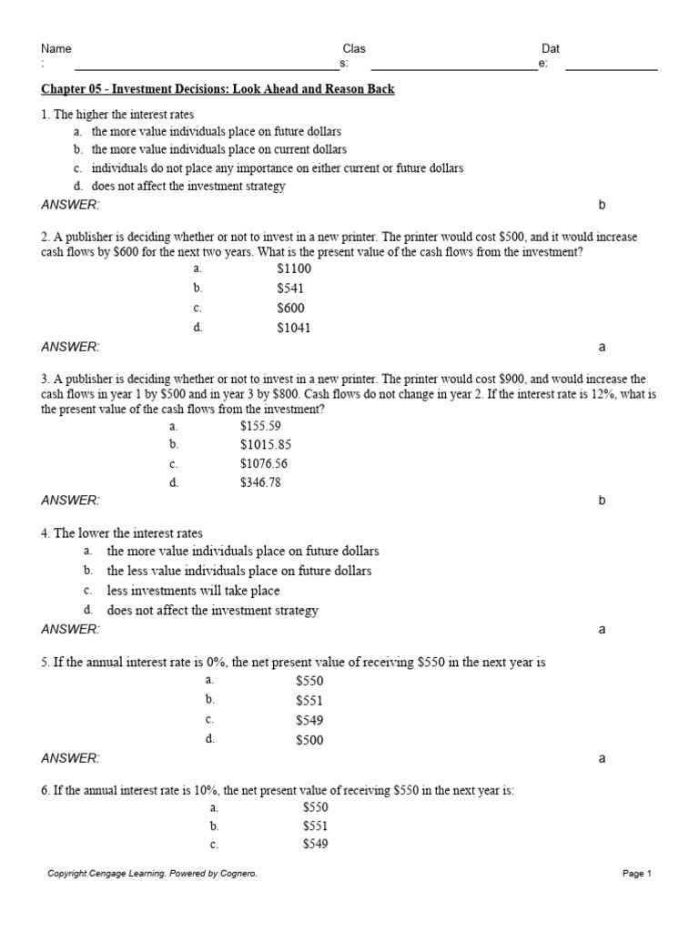 Chapter 05 Investment Decisions Look Ahead and Reason Back | PDF ...