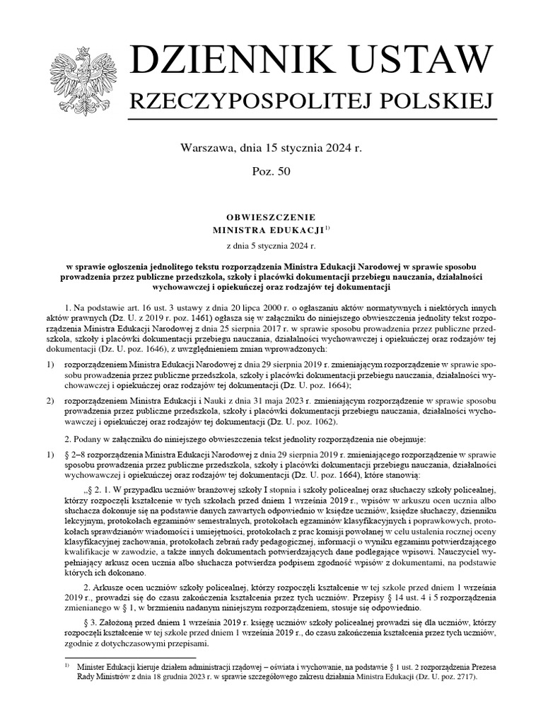 Tekst Jednolity Sposoby Prowadzenia Dokumentacji W Szkolach I ... Tekst Jednolity Sposoby Prowadzenia Dokumentacji W Szkolach I ...