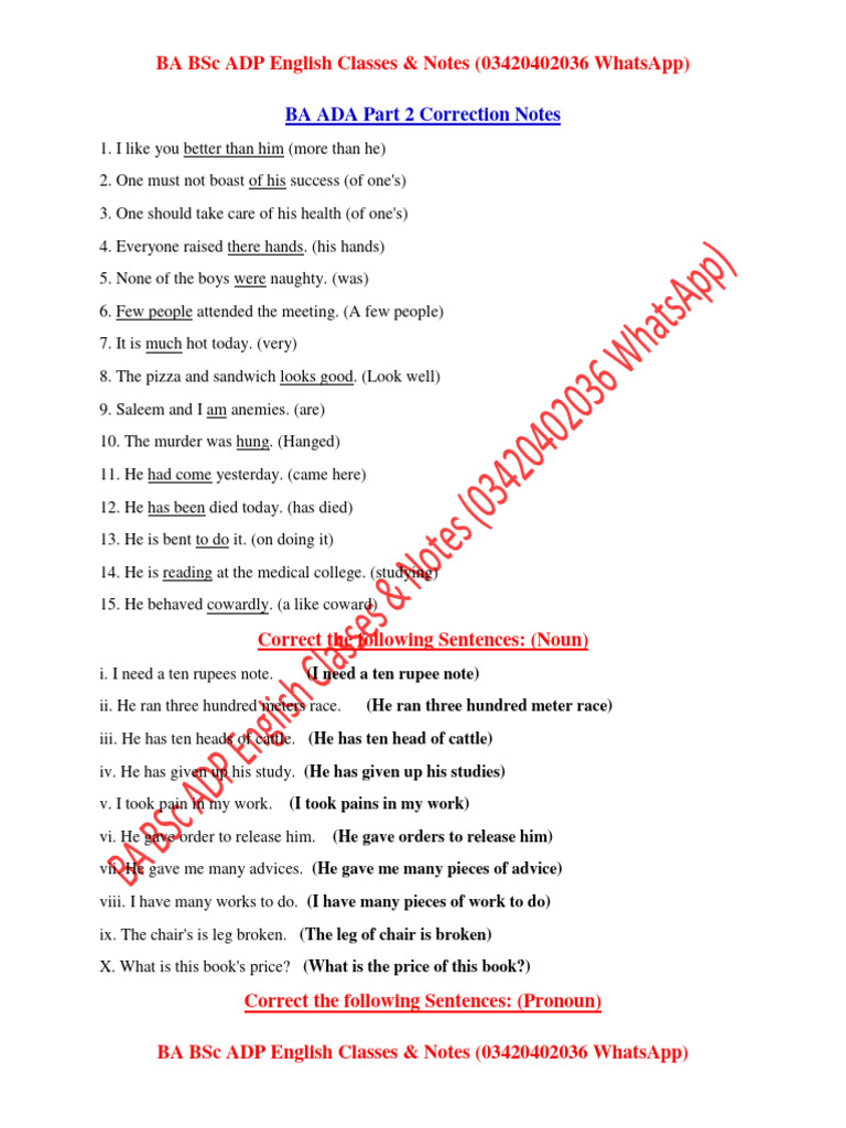 BA ADA Part 2 English Corrections | PDF