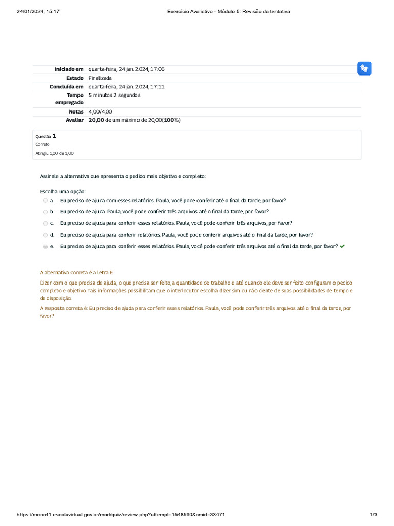 Exercício Avaliativo - Módulo 5 - Revisão Da Tentativa | PDF