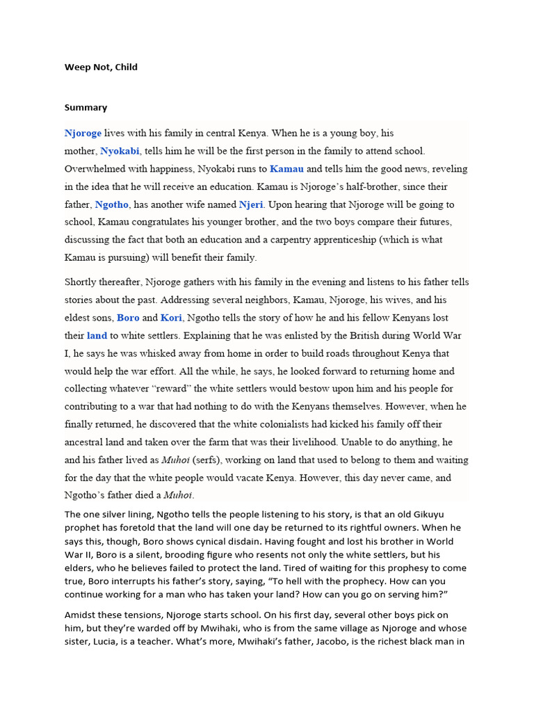 Weep Not, Child: Summary and Analysis | PDF