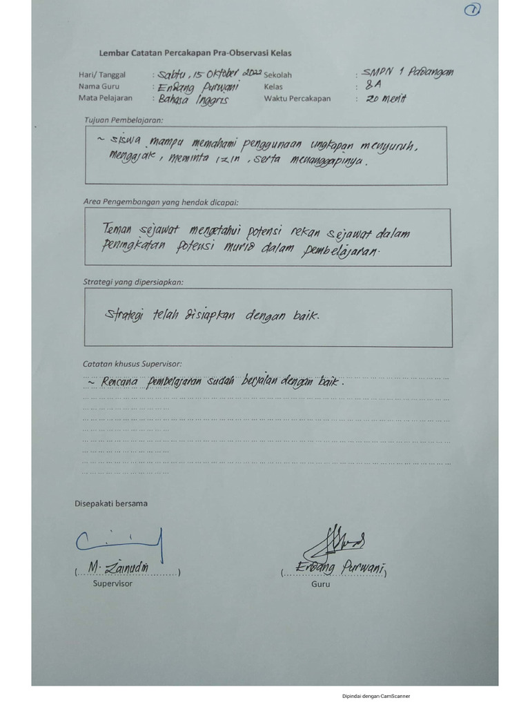 Aksi Nyata Lembar Observasi Supervisi 1 | PDF