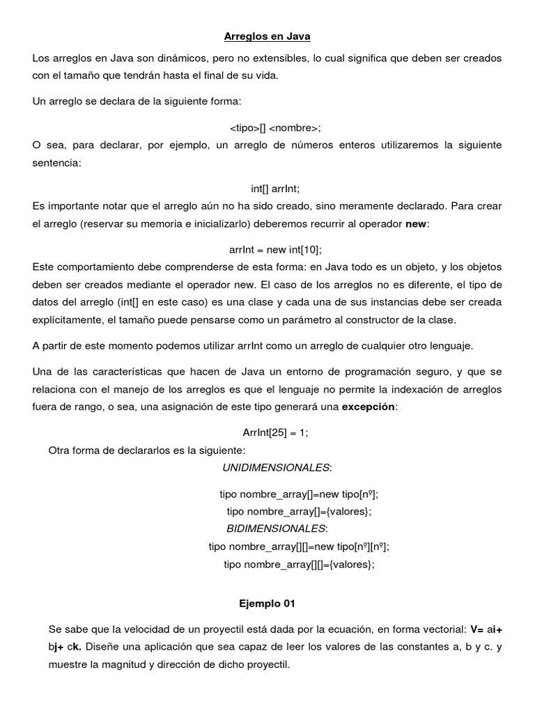 Arreglos en Java | PDF | Java (lenguaje de programación) | Objeto ... Arreglos en Java | PDF | Java (lenguaje de programación) | Objeto ...