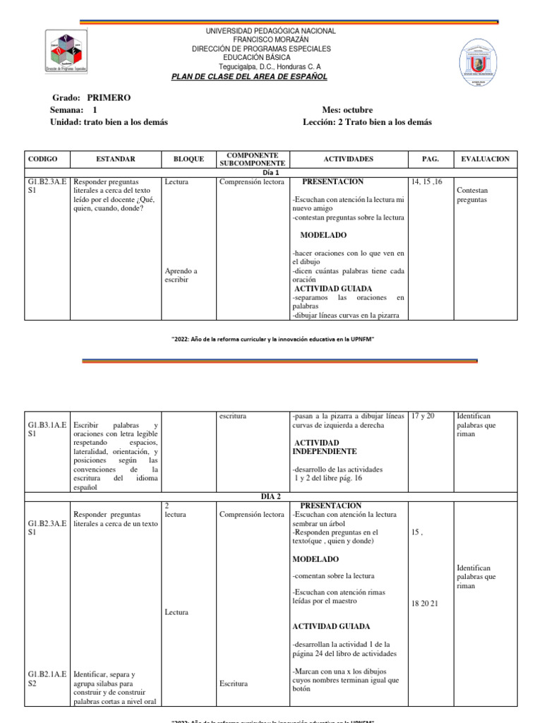 Plan de Clase Español - Corregir | PDF | Sílaba | Lingüística