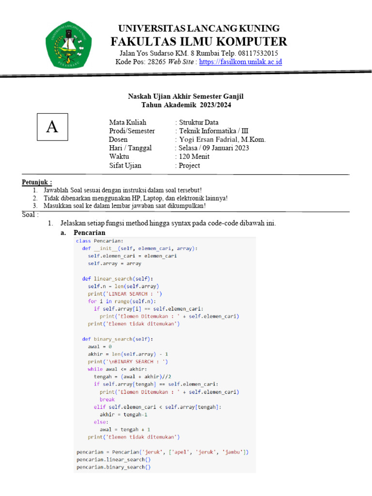 Soal Uas Struktur Data | PDF