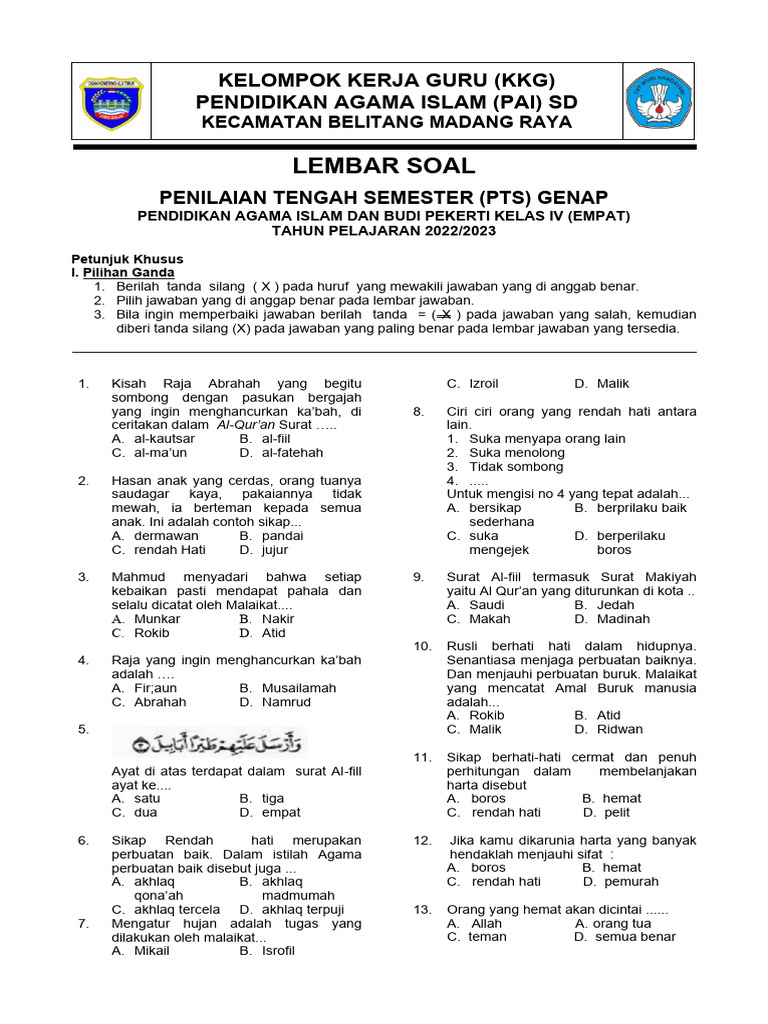 Soal PTS Pai Kelas 4 | PDF