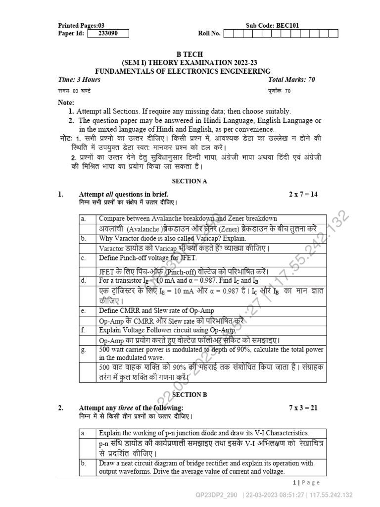 Fundamentals of Electronics Engineering Bec 101 | PDF