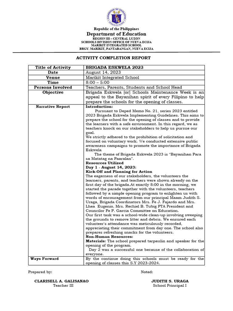 Acr Brigada Eskwela | PDF | Learning | Behavior Modification