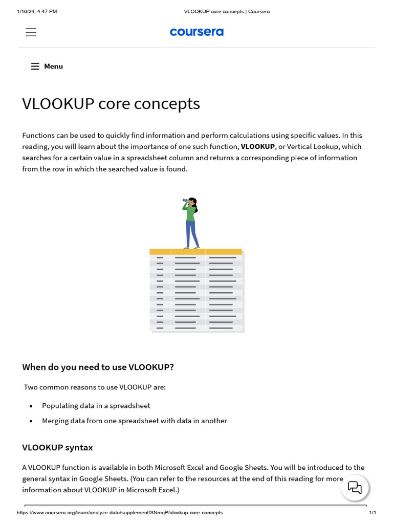 VLOOKUP Core Concepts - Coursera | PDF | Computers