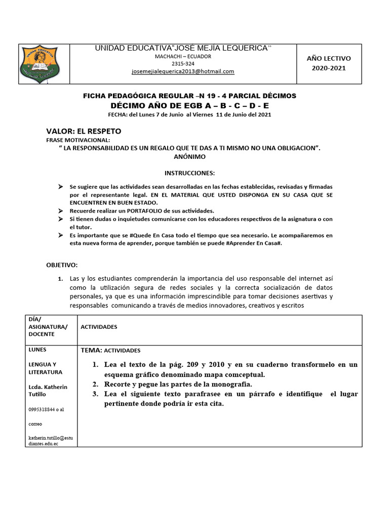 FICHA REGULAR 10mos.19 Semana | PDF | Información | Publicidad