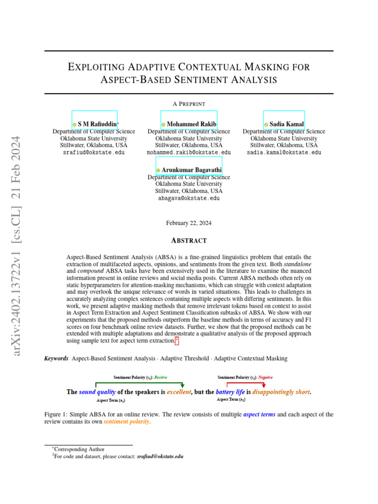 Exploting Adaptive Contextual Masking For ABSA | PDF | Attention | Cognitive Science