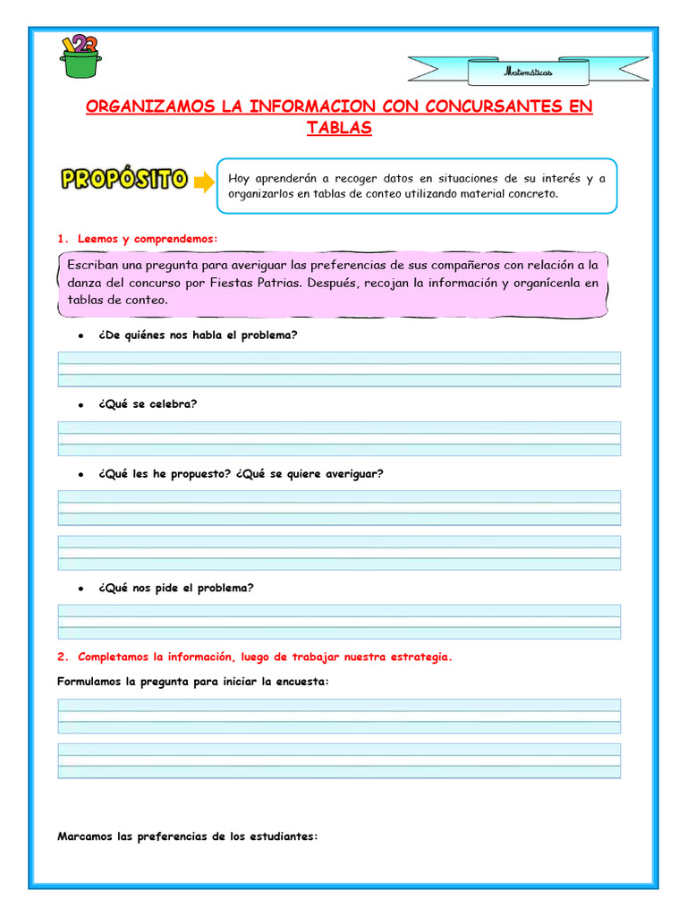 E5 s2 Ficha d2 Mat Organizamos Información Con Concursante en Tablas | PDF