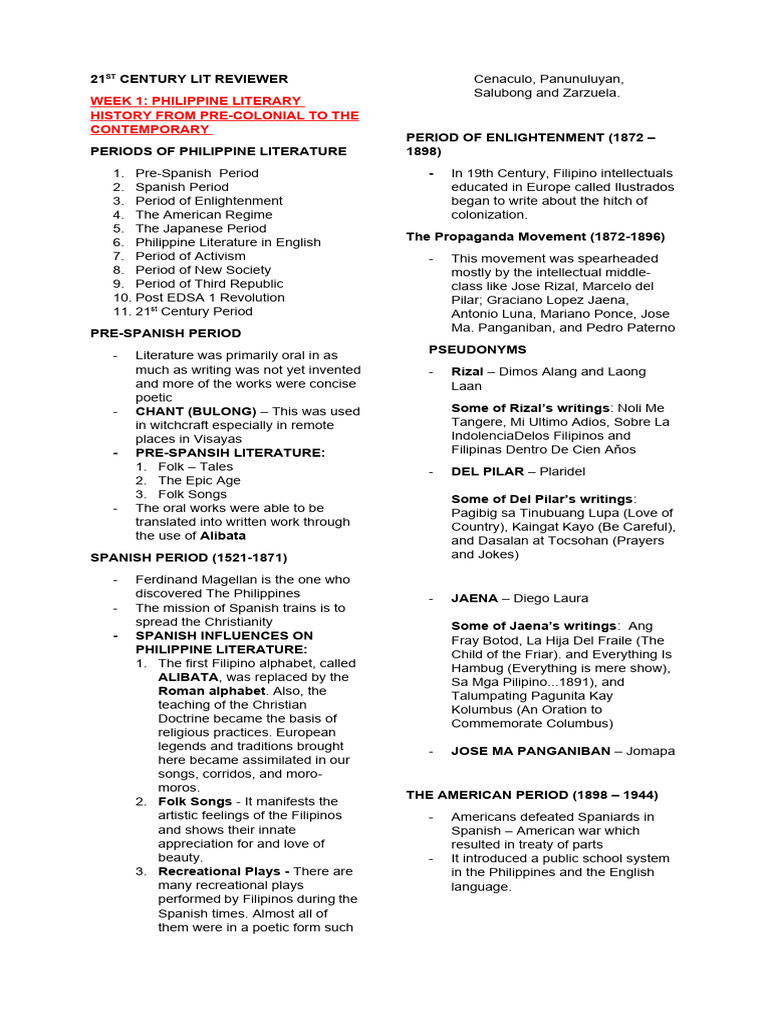 21ST Century Lit Reviewer | Download Free PDF | Narration | Philippines 21ST Century Lit Reviewer | Download Free PDF | Narration | Philippines
