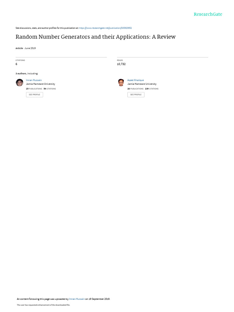 Random Number Generators and Their Applications: A Review: June 2019 ...