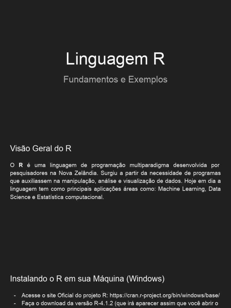 1.3 - Linguagem R - Introdução A Linguagem | PDF