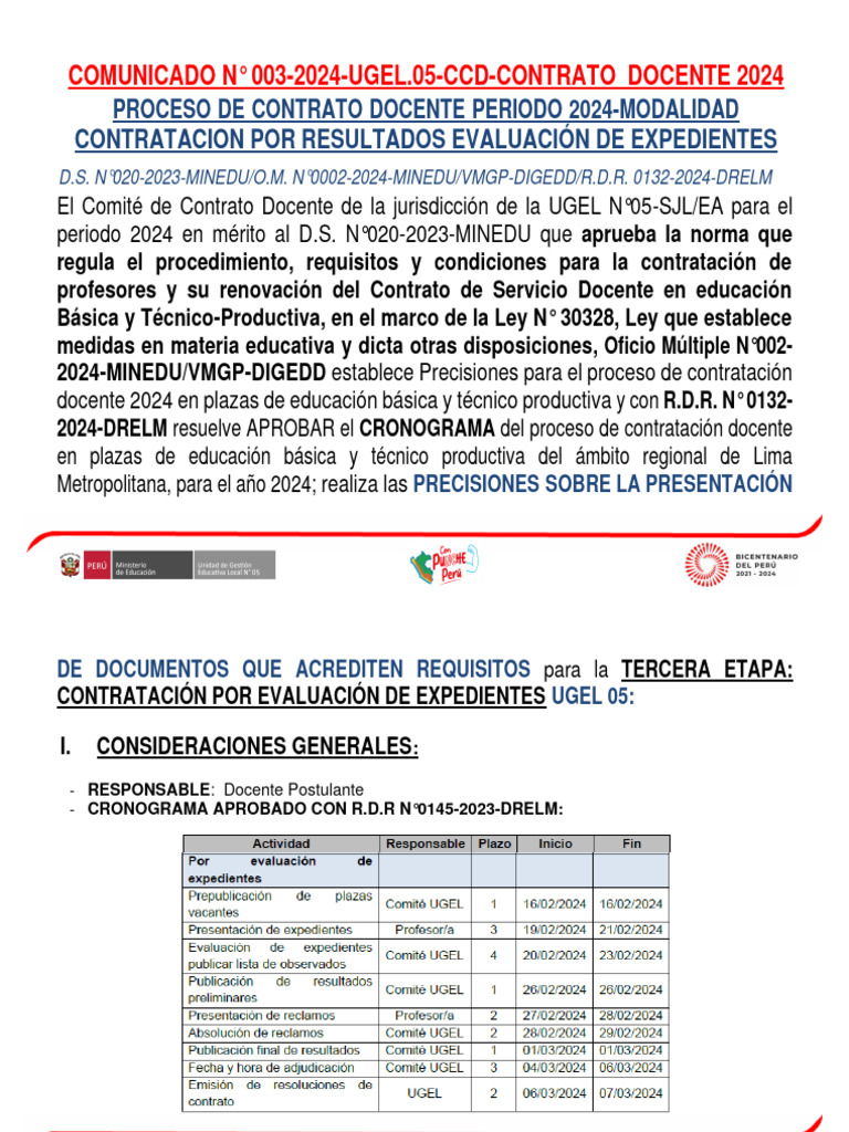 Comunicado 003 2024 3ra Etapa | PDF | Maestros | Educación Secundaria