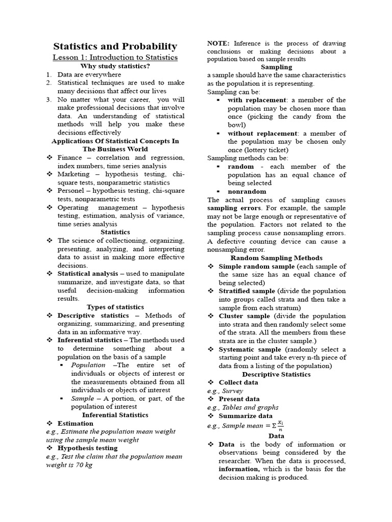 Statistics and Probability - Midterm Reviewer | PDF | Variance | Random Variable