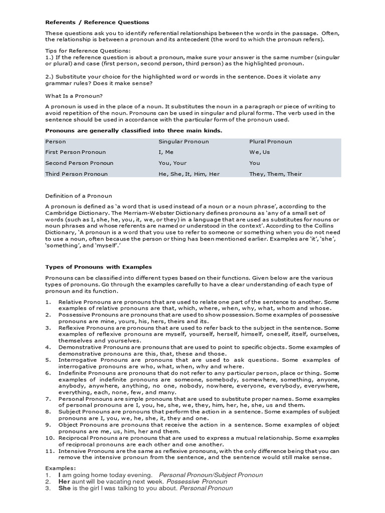 Reference Questions | PDF | Pronoun | Noun