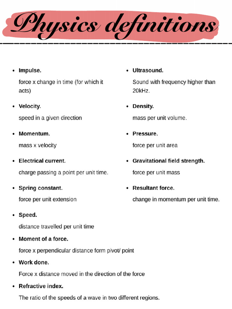HK Physics Definitions | PDF | Force | Refraction
