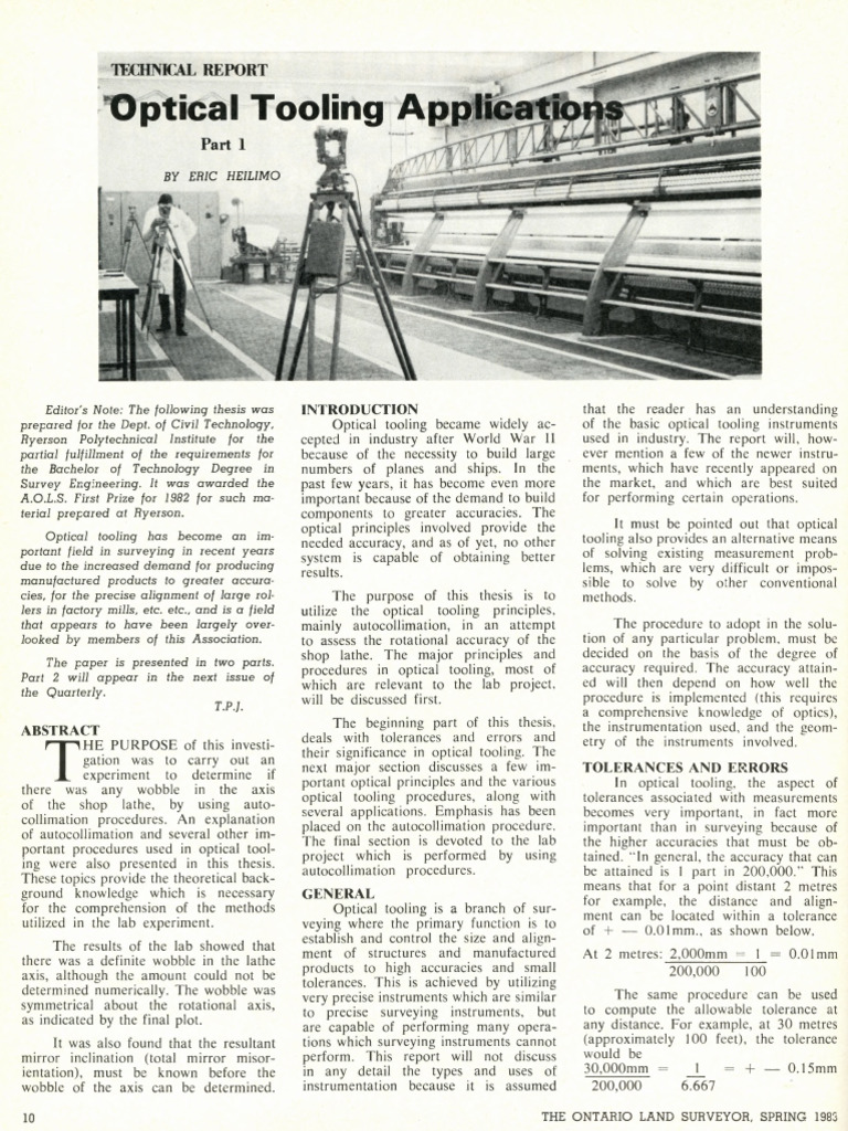 Optical Tooling Applications, PART 1 - The Ontario Land Surveyor ...