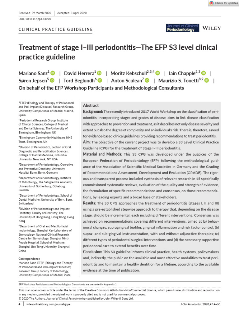 EFP S3 Guidelines for Stage I-III Periodontitis | PDF | Periodontology ...