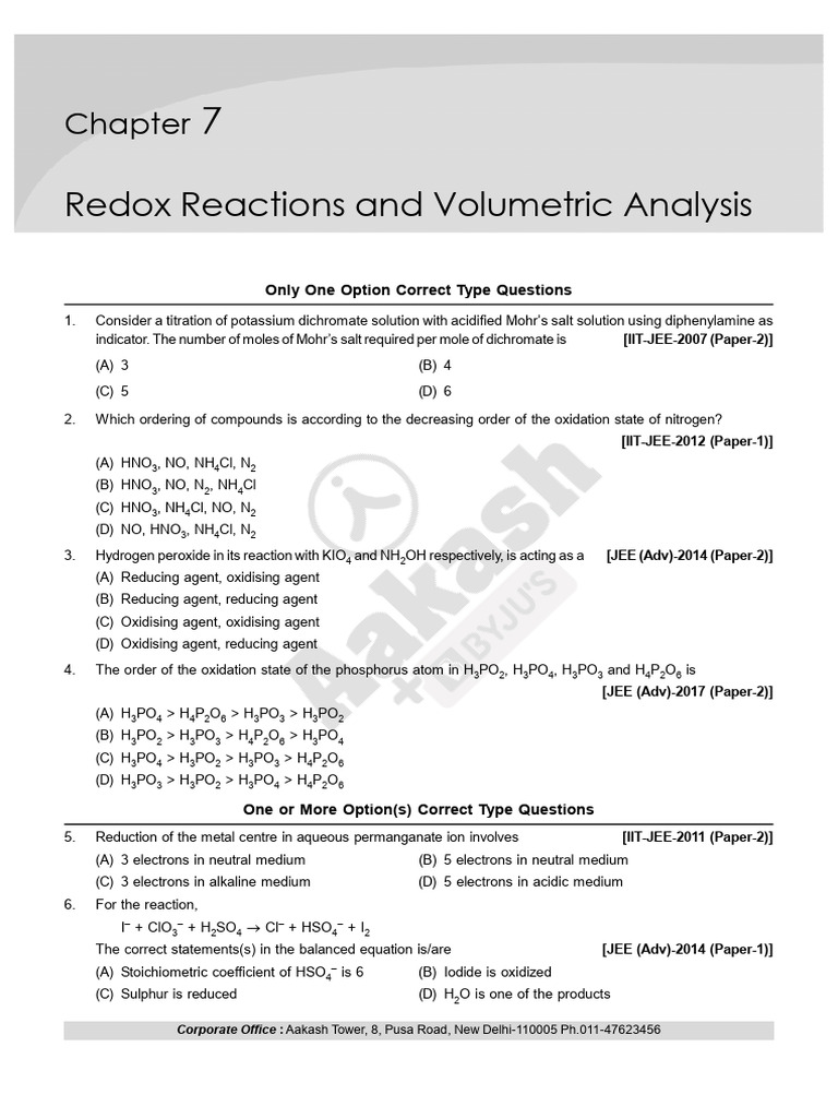 C Ch-07 Redox+Reactions+and+Volumetric+Analysis | PDF | Redox | Chemistry
