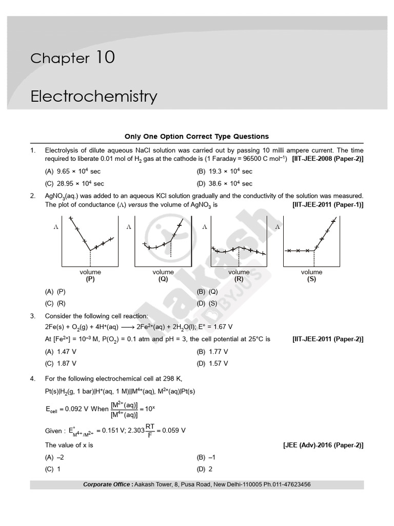 C Ch-10 Electrochemistry | PDF | Electrochemistry | Applied And Interdisciplinary Physics