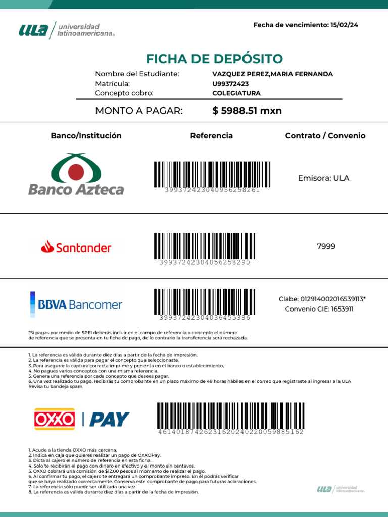 Ficha de Deposito de Pago 2 | PDF | Dinero | Bancario