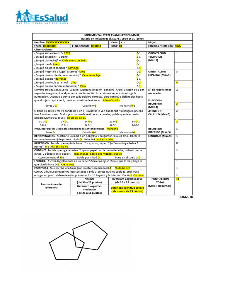 Mini Examen del Estado Mental (MMSE) | PDF
