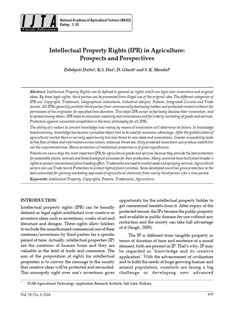 Intellectual Property Rights (IPR) in Agriculture: Prospects and Perspectives | Download Free ...