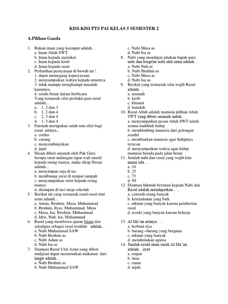 PTS PAI Kls 5 Semester 2 | PDF