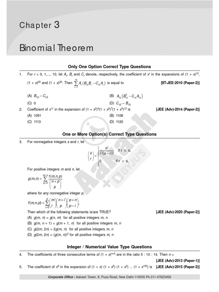 M Ch-03 Binomial Theorem | PDF | Mathematical Logic | Combinatorics