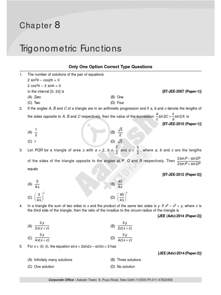 JEE Advanced Trigonometry Archive | PDF | Triangle | Mathematical Objects