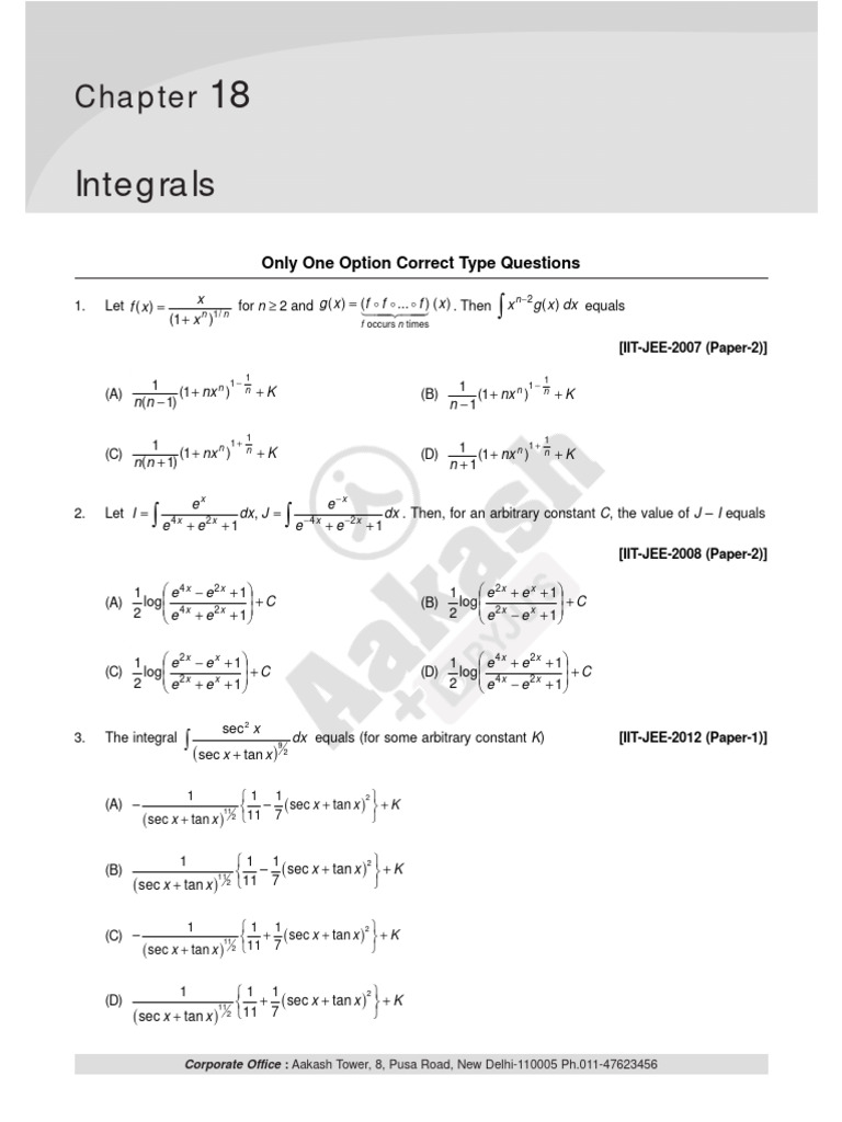 M Ch-18 Integrals | PDF | Mathematics | Mathematical Analysis