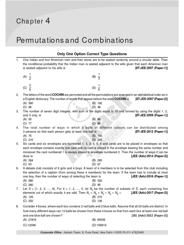 M Ch-04 Permutations and Combinations | PDF | Permutation | Numbers