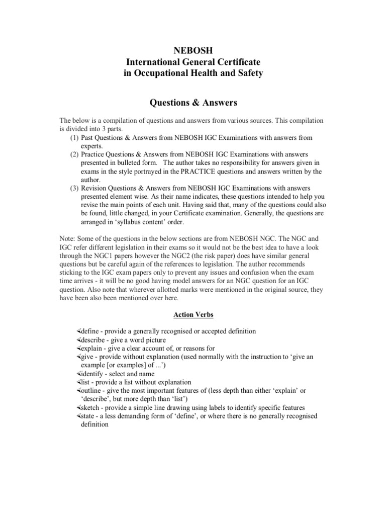 Nebosh Questions Answers Complete | PDF