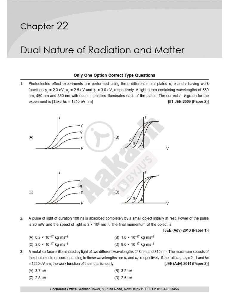 P Ch-22 Dual+Nature+of+Radiation+and+Matter | PDF | Photoelectric Effect | Electronvolt