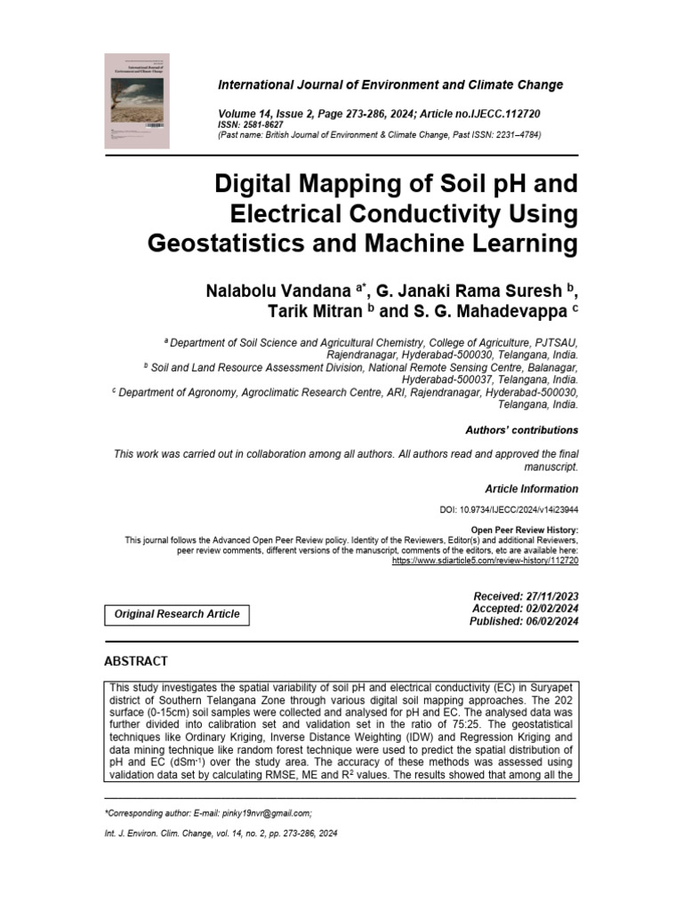 Digital Mapping of Soil PH and Electrical Conductivity Using Geostatistics and Machine Learning ...
