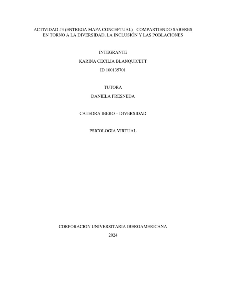 Actividad #3 (Entrega Mapa Conceptual) - Compartiendo Saberes en Torno A La Diversidad, La ...