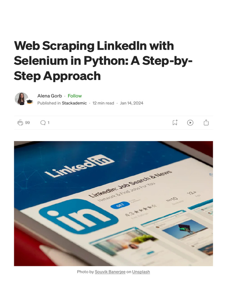 Web Scraping LinkedIn With Selenium in Python: A Step-by-Step Approach by Alena Gorb | PDF